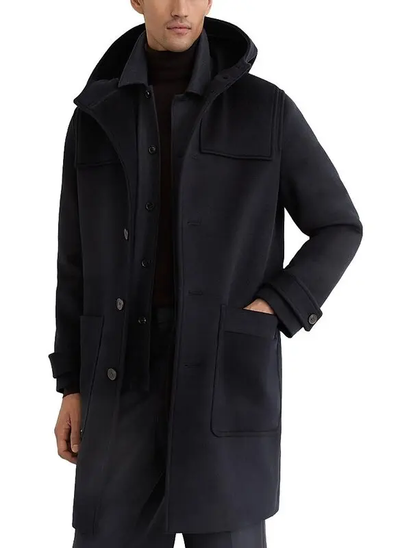 REISS Long Sleeve Hooded Duffle Coat - Navy