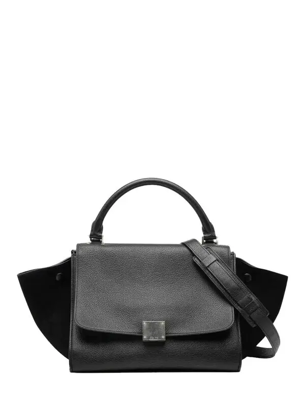 Celine 2014 Small Drummed Calfskin And Suede Trapeze Satchel - Black