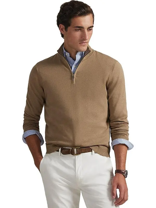 Polo Ralph Lauren Cotton Quarter Zip Mockneck Sweater - Brown