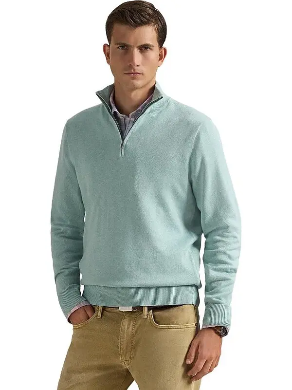 Polo Ralph Lauren Cotton Quarter Zip Mockneck Sweater - Pale Blue