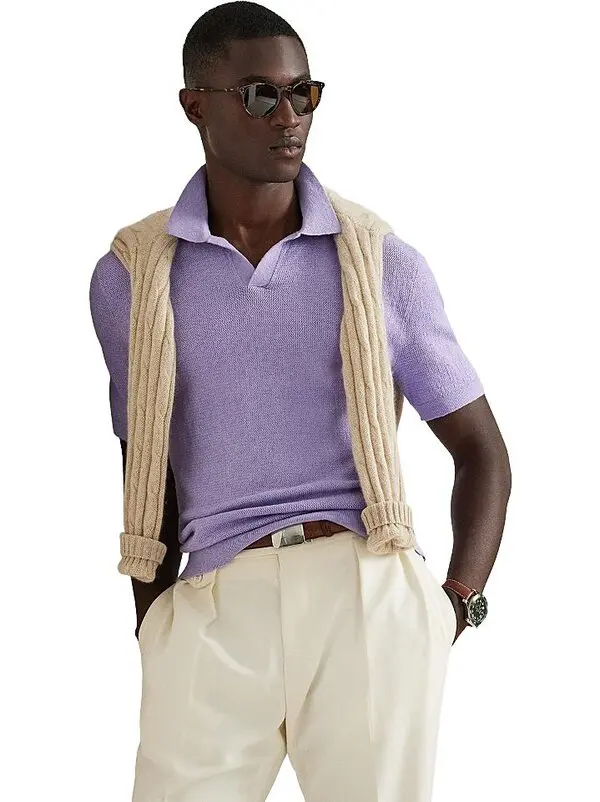Polo Ralph Lauren Textured Stretch Linen Blend Polo - Purple