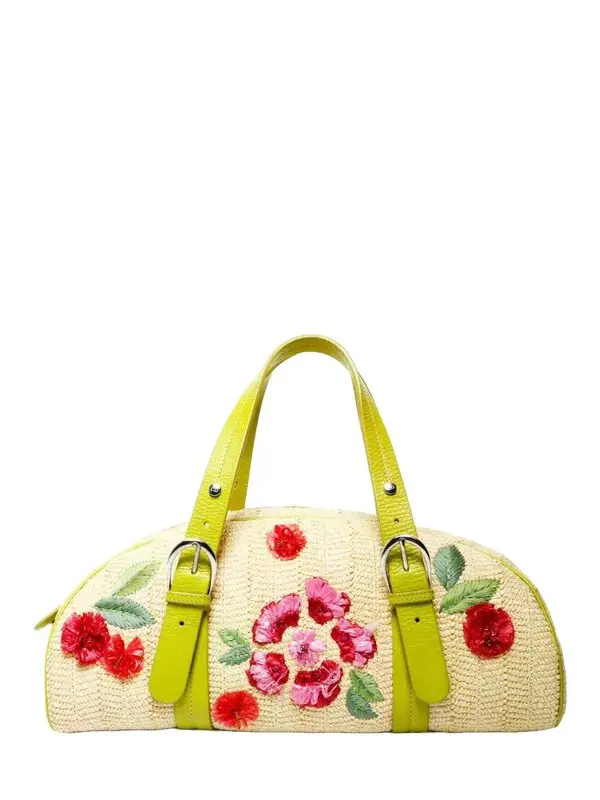 Dior 2005 Flower Raffia Boston Bag - Neutrals