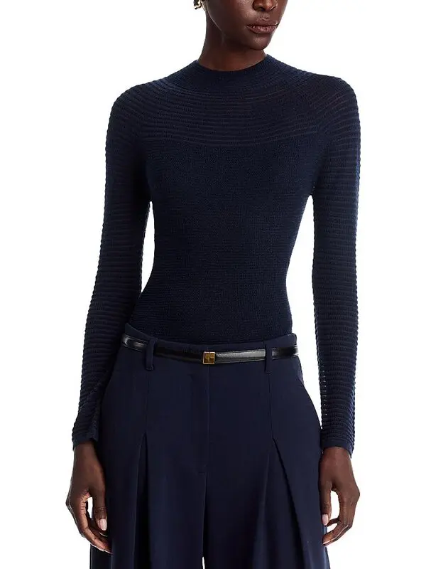 Lafayette 148 New York Textured Stripe Raglan Sweater - Ink