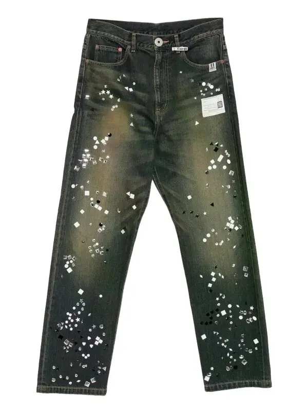 Mihara Yasuhiro Crystal-embellished Straight Leg Jeans - Blue