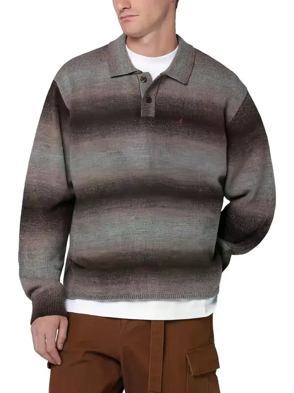 AWAKE NY Striped Polo-collar Sweater - Brown