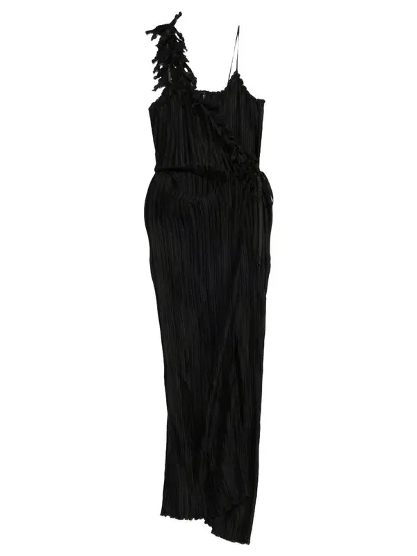 DAPHNE VALENTE Cyclon Ruffle Plissé Maxi Dress - Black