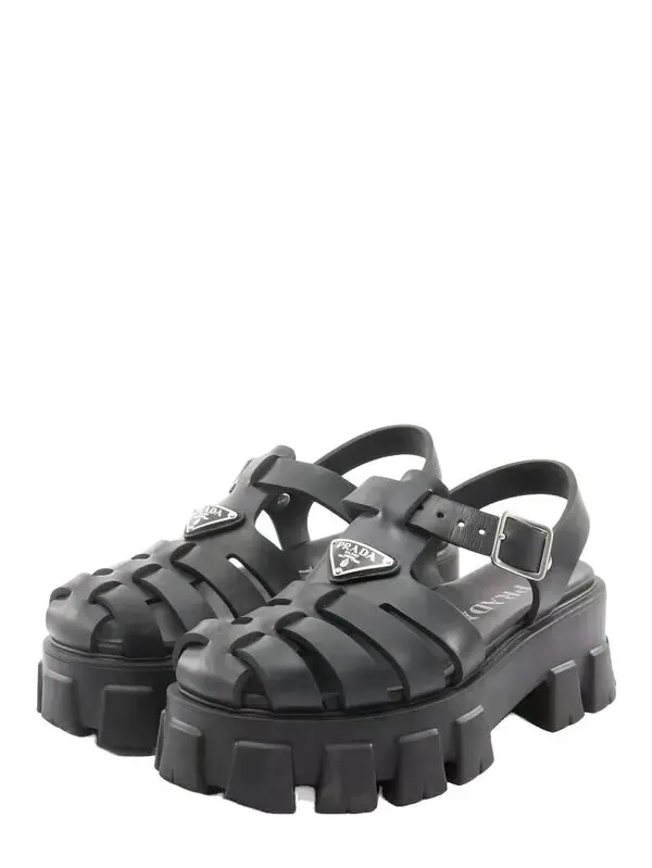 Prada 2000s Logo-plaque Caged Sandals - Black