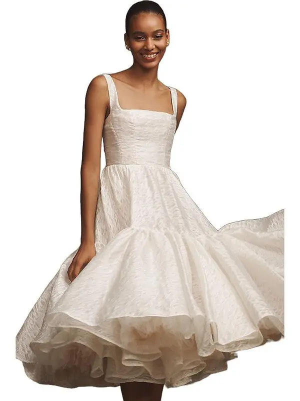 BRONX AND BRONCO Tiara Sleeveless Fit & Flare Midi Wedding Gown - White