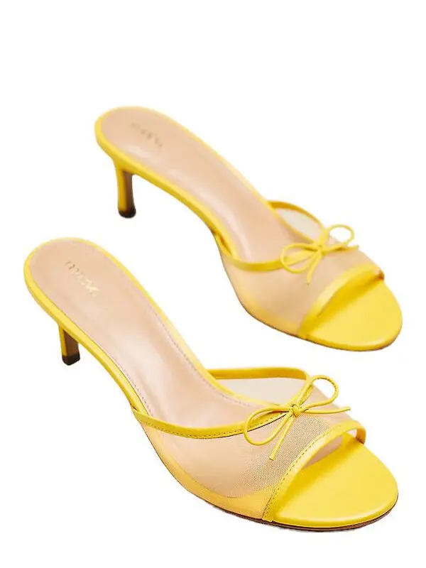Maeve Mesh Bow Mule Heels - Yellow