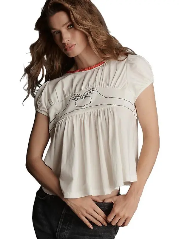Maeve Embroidered Heart Top - Ivory