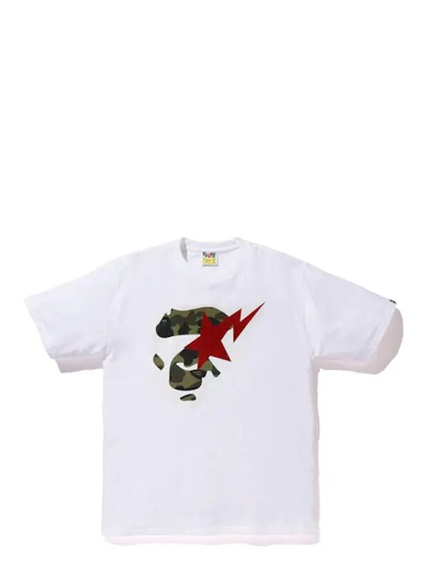 A BATHING APE 1st Camo Ape Face Sta Tee Shirt - White Green