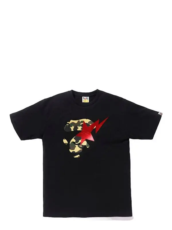 A BATHING APE 1st Camo Ape Face Sta Tee Shirt - Black Yellow