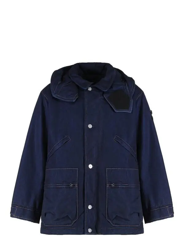 Stone Island Denim Research Short Padded Parka With Removable Hood - Blue