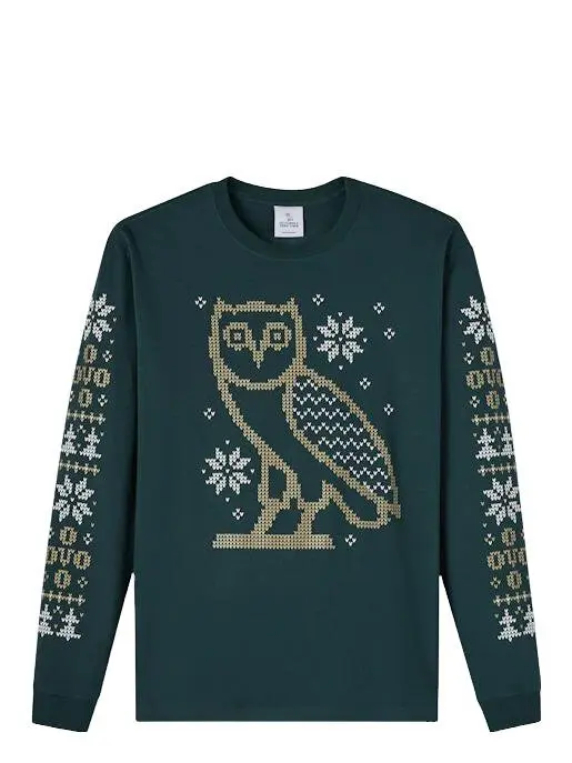 OVO Snowflake Owl Longsleeve Tee Shirt - Midnight Green