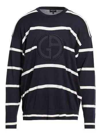 Giorgio Armani Striped Cotton And Cashmere Crewneck Sweater - Midnight Blue