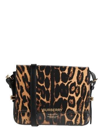 Burberry Leather Cross-body Bag With Leopard Print - Camel