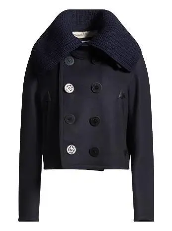 Dsquared2 Pea Coat With Leather And Knitted Trims - Blue
