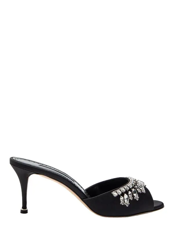Manolo Blahnik Tulimu 70 Crystal-embellished Satin Mules - Black