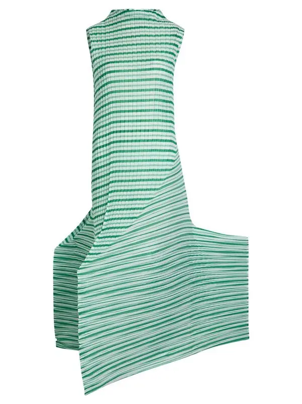 Issey Miyake Striped Pleated Woven Midi Dress - Green