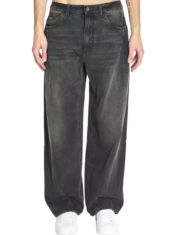 Dolce & Gabbana Logo Plaque Denim Wide Leg Jeans - Grey
