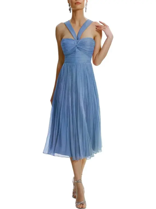 FRAMBOISE Gaia Crossover Midi Dress - Blue