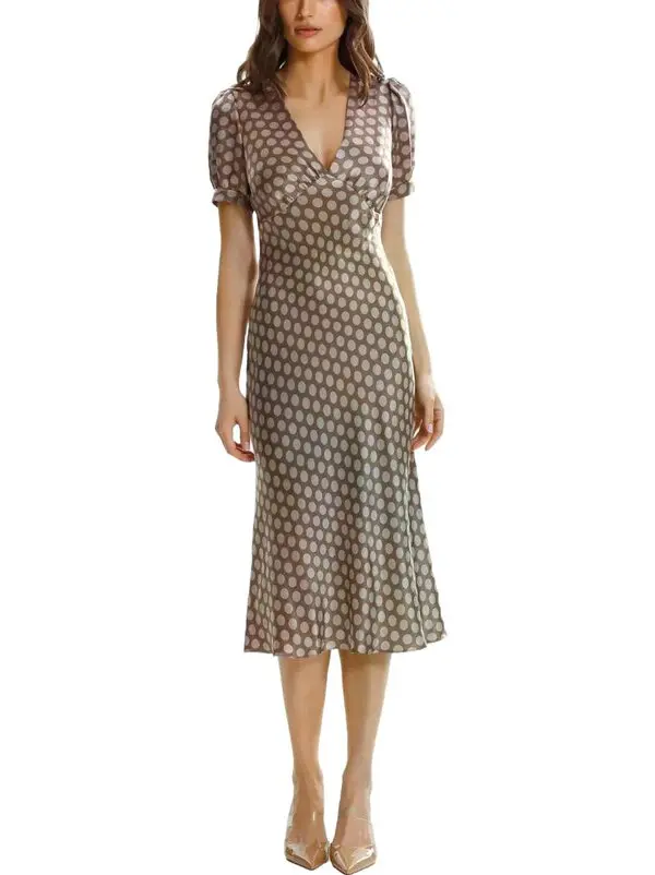 FRAMBOISE Sharon Polka-dot Midi Dress - Brown