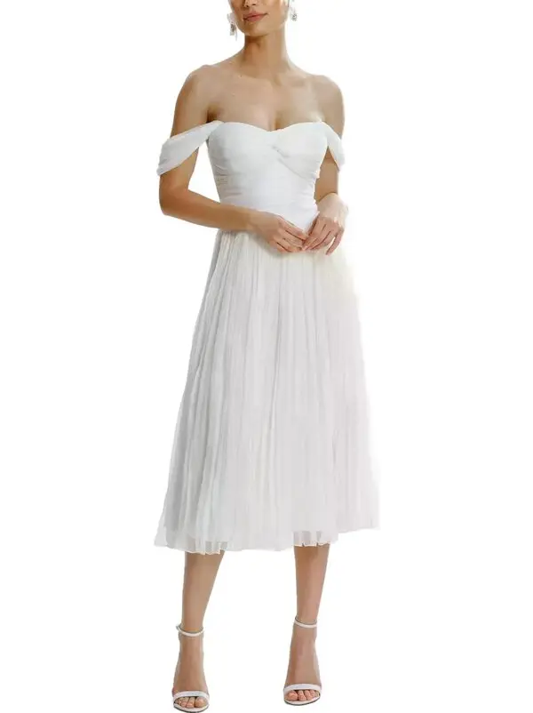 FRAMBOISE Kaly Off-shoulder Pleated Silk Midi Dress - White