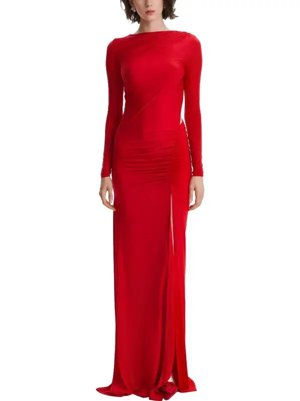 2310 STUDIO Open-back Ruched Maxi Dress - Red