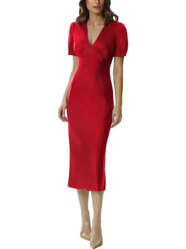 FRAMBOISE Sharon V-neck Midi Dress - Red