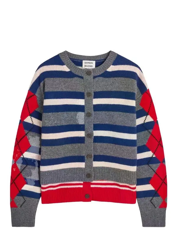 DAMSON MADDER Didi Argyle Striped Cardigan - Grey