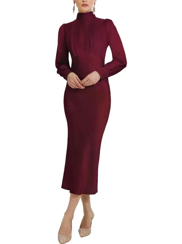 FRAMBOISE Long-sleeve Silk Midi Dress - Red