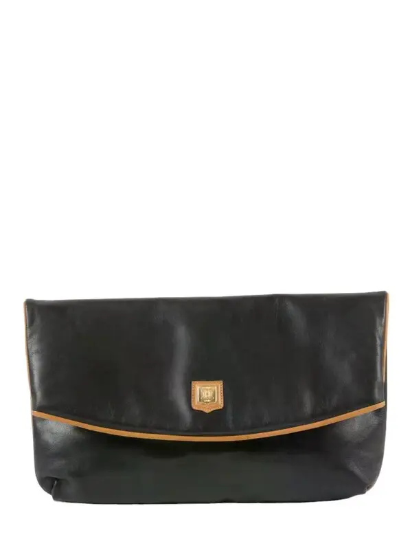 Celine 1990s Triomphe Leather Clutch - Black