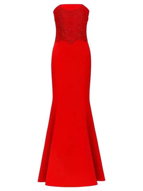 Amen Embellished Strapless Maxi Dress - Red