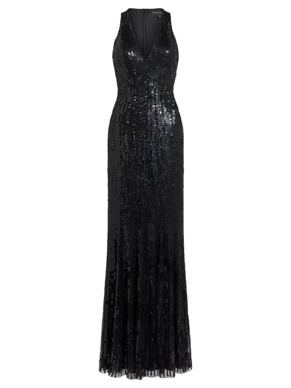 Jenny Packham Sequin V-neck Gown - Black