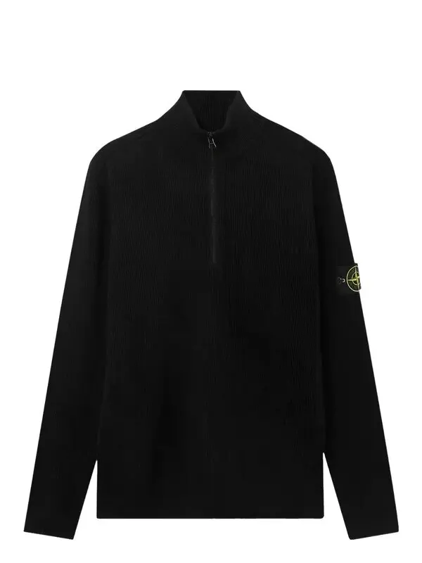 Stone Island Compass-motif Ribbed Sweater - Black