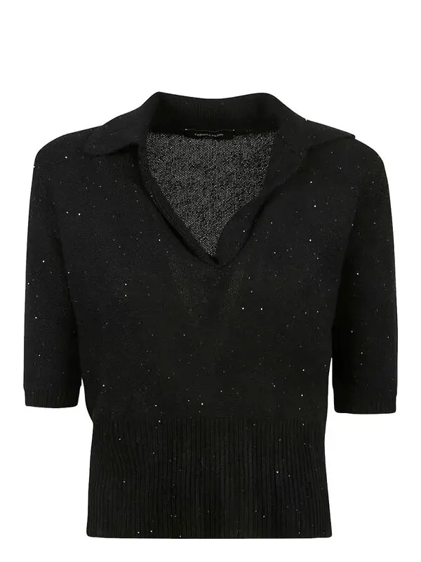 Fabiana Filippi Sequin Embellished Polo Top - Black