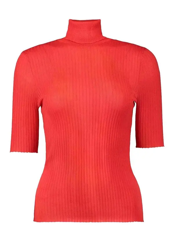 Sprwmn Short-sleeve Turtleneck Top - Red