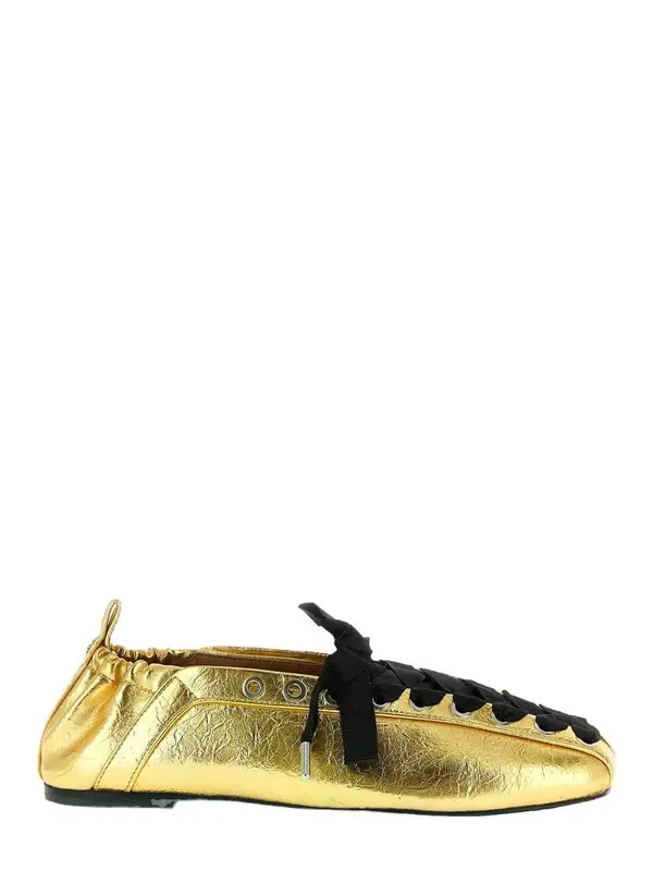 GANNI Lace-up Ballerina Flats - Gold