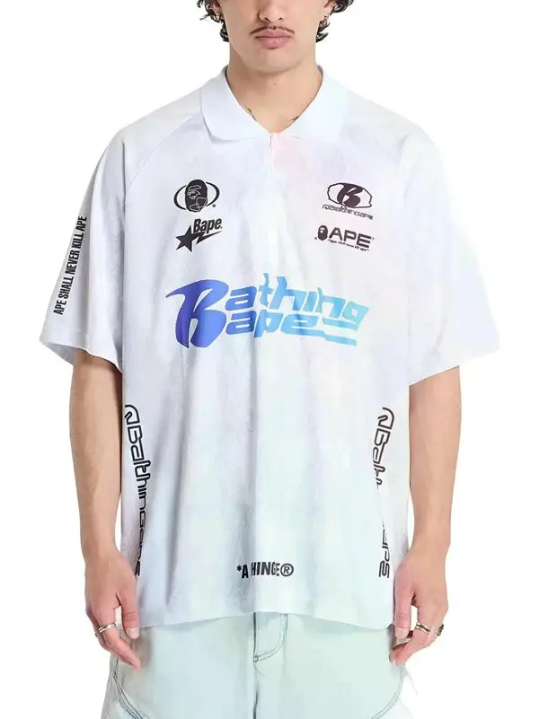 A BATHING APE® Flame-print Half-zip Jersey - White
