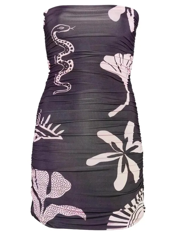 CALA DE LA CRUZ Floral Snake Print Strapless Dress - Purple