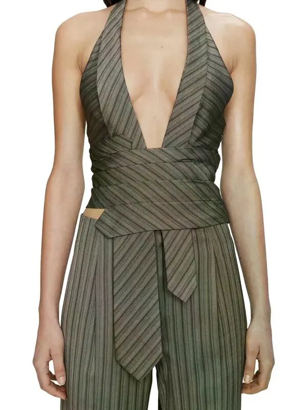 Christopher Esber Reyer Striped Tie Top - Grey