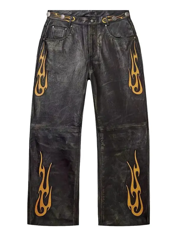 VALE Flame Motif Leather Trousers - Black
