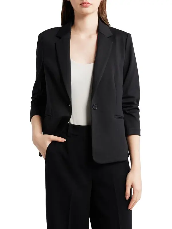 Anne Klein Scrunch Sleeve Ponte Knit Blazer - Anne Black