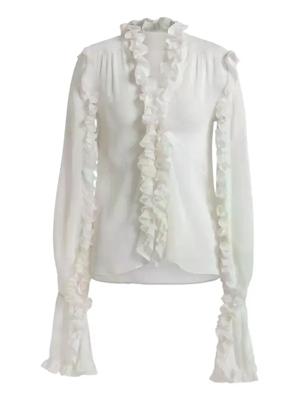 Alberta Ferretti Ruffled Silk Top - White