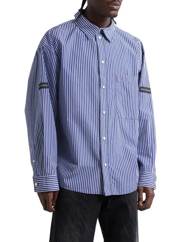 Balenciaga Oversize Stripe Cotton Blend Button-up Shirt - 8502 Navy/white