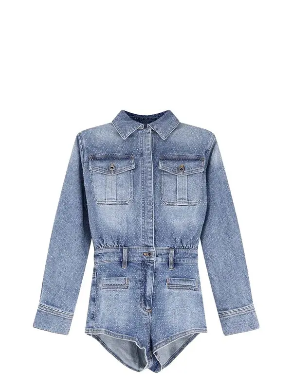 SELF-PORTRAIT Denim Playsuit - Blue