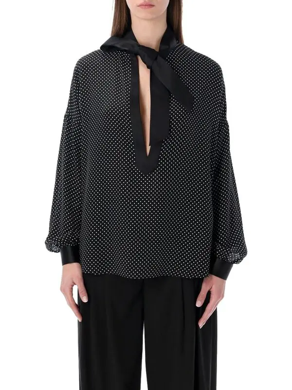 TOM FORD Polka Dot Lavallière Tunic Top - Black + Off White