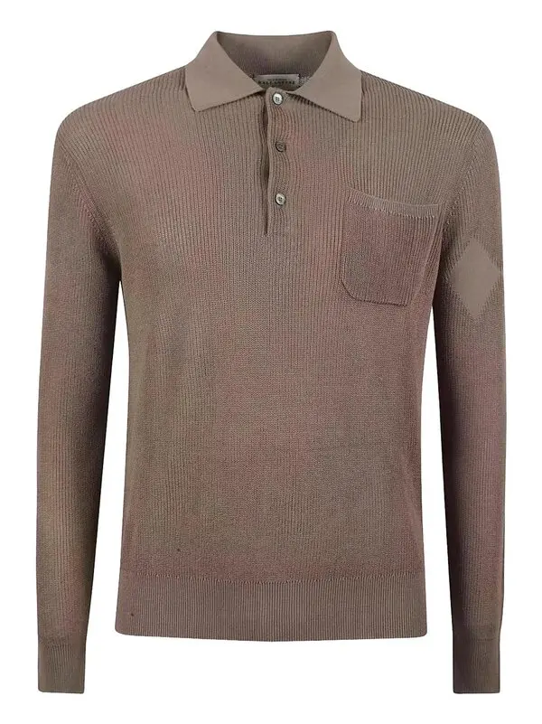 BALLANTYNE Pocket Rib Polo Shirt - Brown