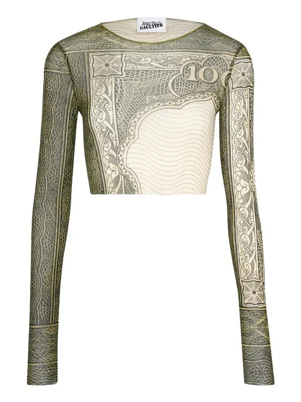 Jean Paul Gaultier Re-edition Cartouche Print Crop Top - Green