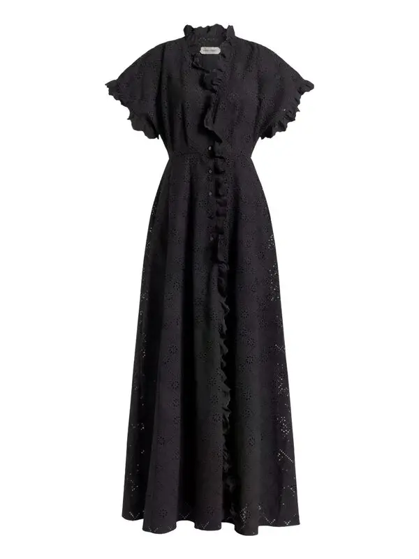 Alberta Ferretti Ruffled Eyelet Dress - Black